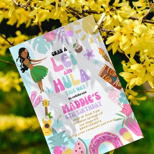 Editable Hawaiian Luau Pool Party Invitation,hula on Over Printable ...
