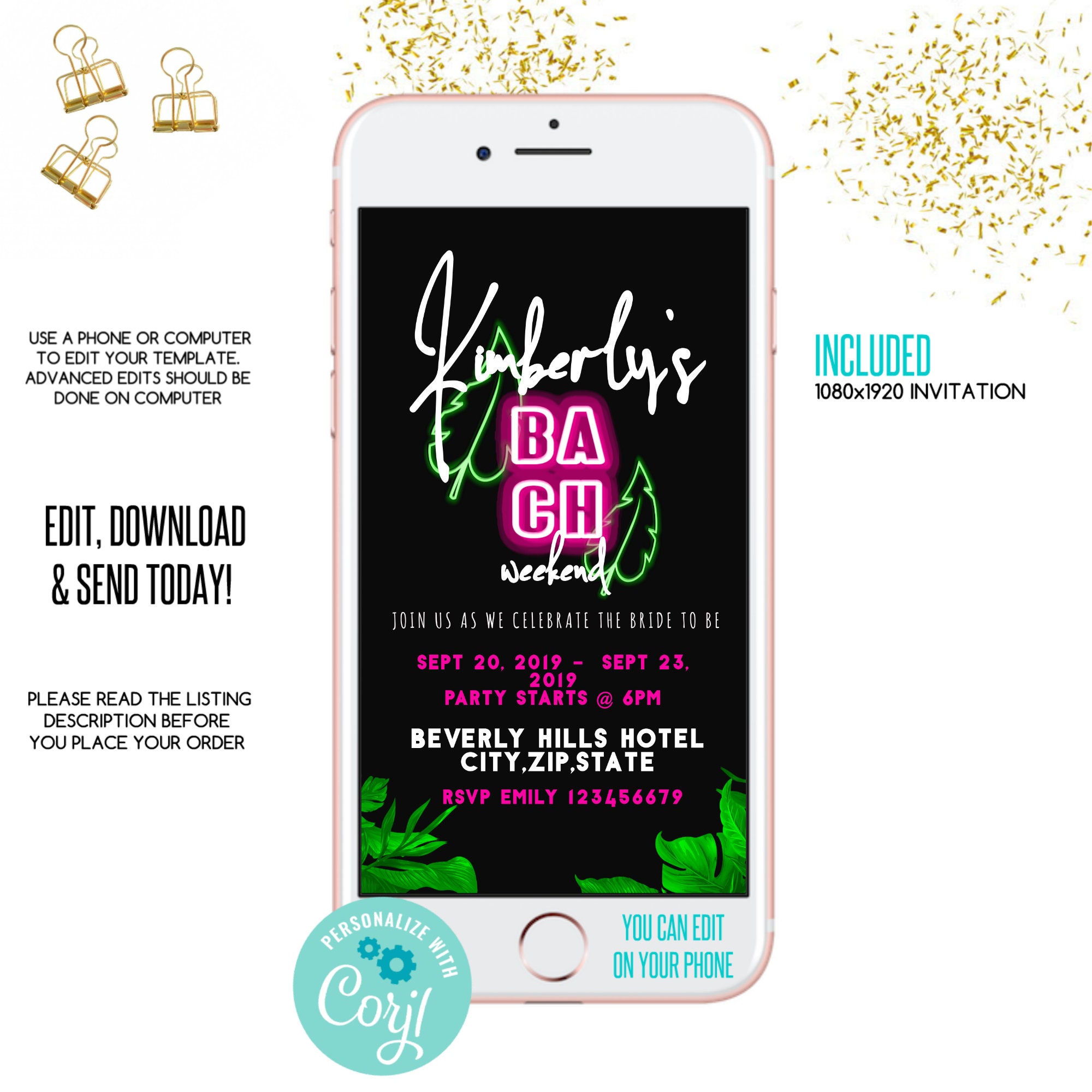 Bachelorette weekend e-invitation bachelorette phone invite | Etsy