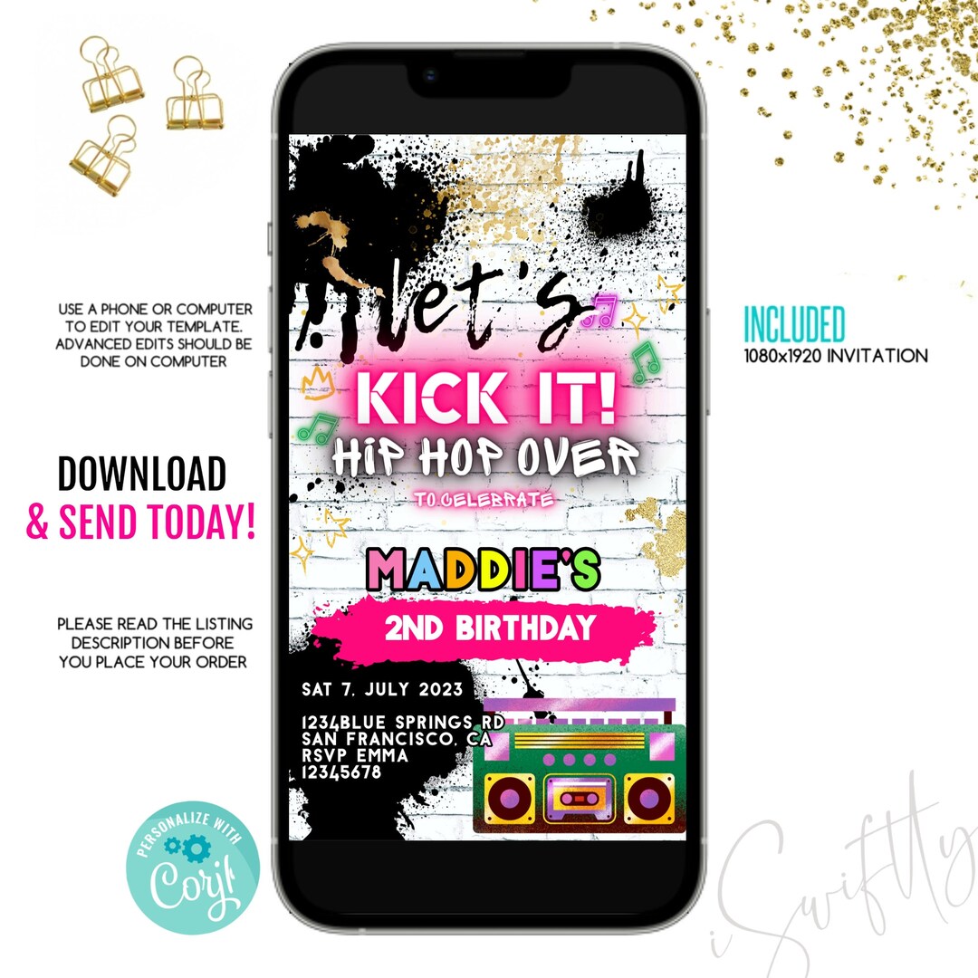 Editable Hip Hop Text Birthday Invitation,2nd Birthday Invite,hip Hop ...
