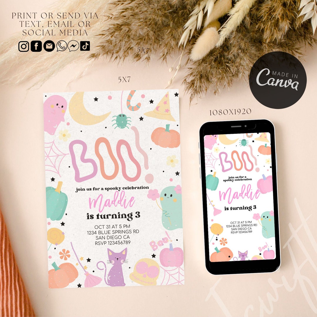 Cute Pastel Boo Halloween Invitation,halloween Birthday Invitation ...