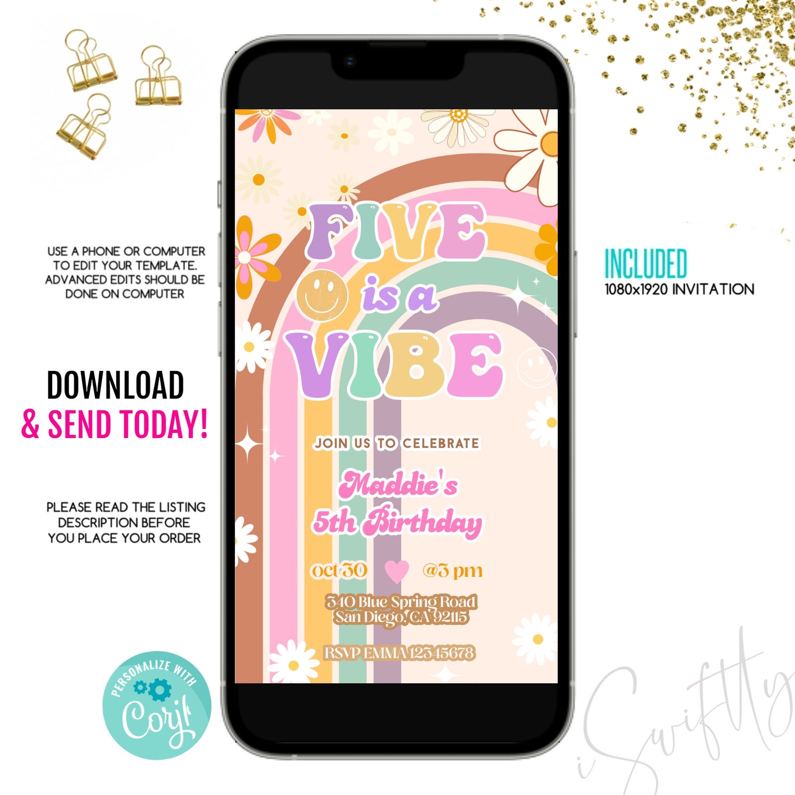 Five is a Vibe Birthday Invitationtext Invitation - Etsy