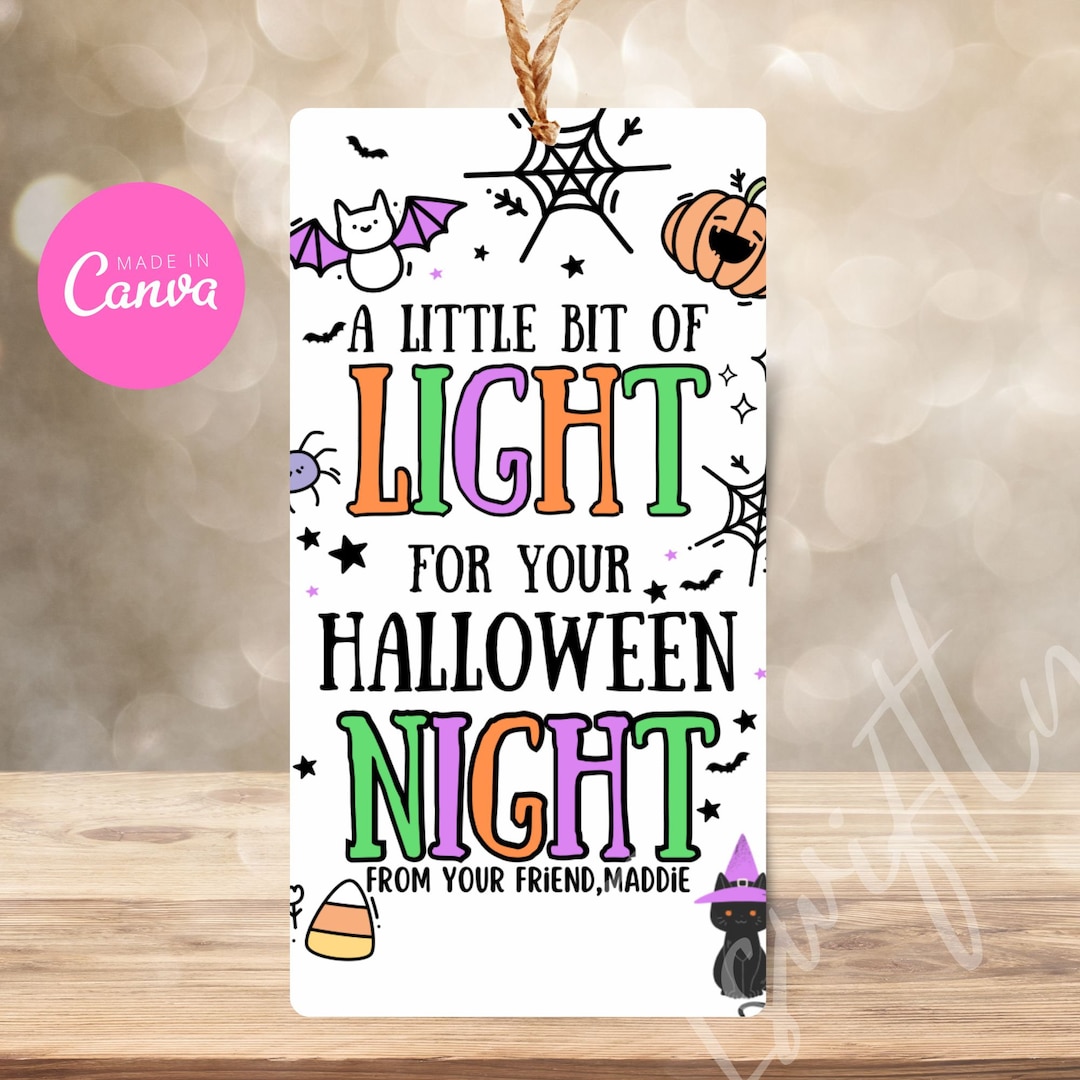 Little Bit of Light for Your Halloween Night Treat Bag Tag,halloween ...
