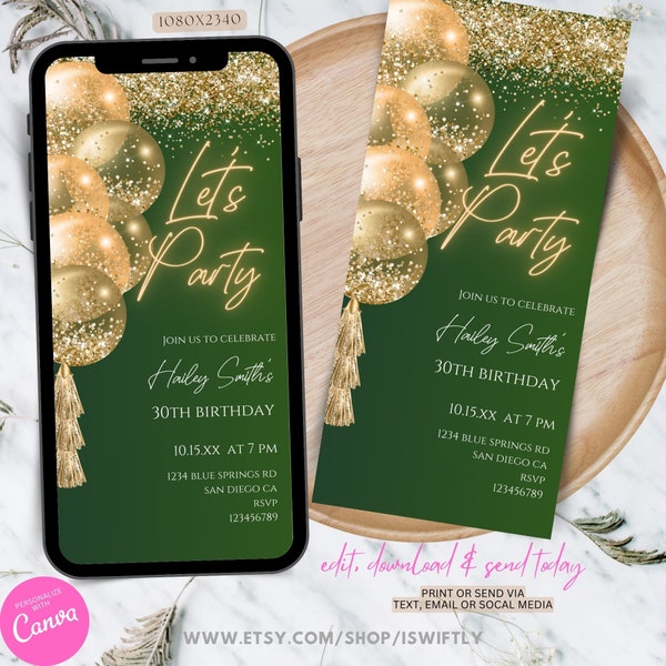 Green Party Invitations - Etsy