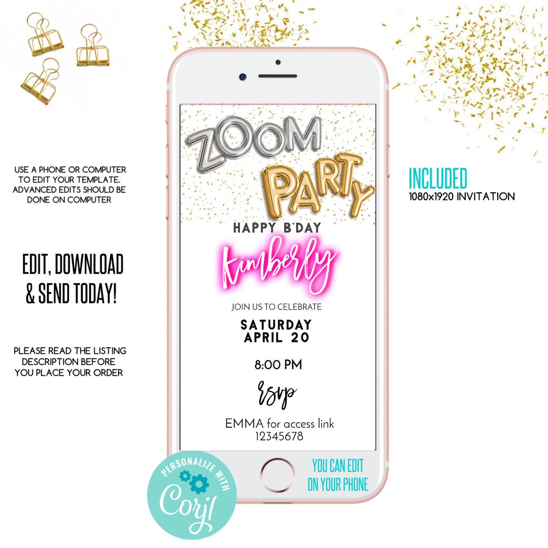 Zoom Party E-invitation, Quarantine Birthday Phone Invite, Virtual ...