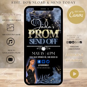 Animated Glitter Blue Prom Send off Video Invitation,digital Prom Party ...