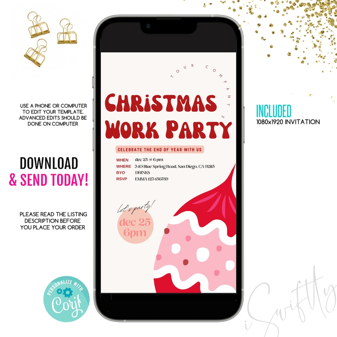 Christmas Work Party Text Invitation, Christmas Holiday Party ...