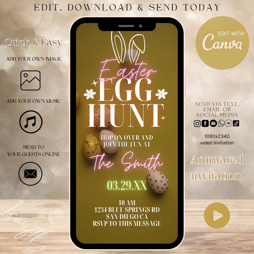 Editable Digital Easter Egg Hunt Animated Video Invitation,easter Video ...