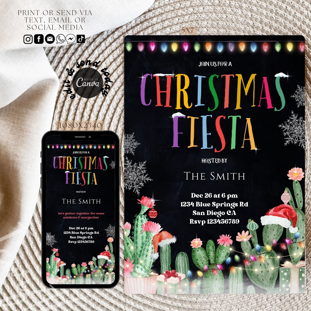 Editable Christmas Fiesta Party Invitation Template,christmas Fiesta ...