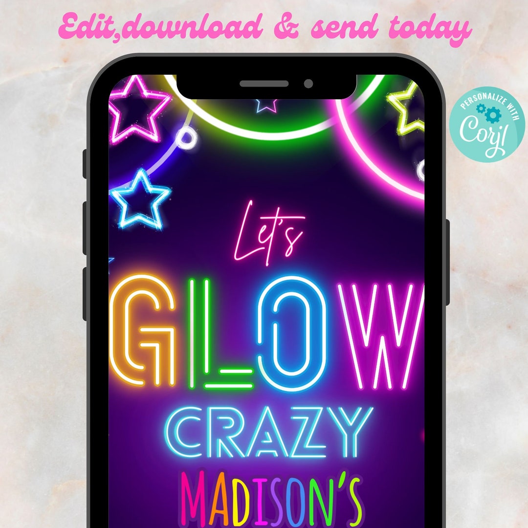 Glow Birthday Text Invitation, Glow Party, Neon Glow Birthday ...