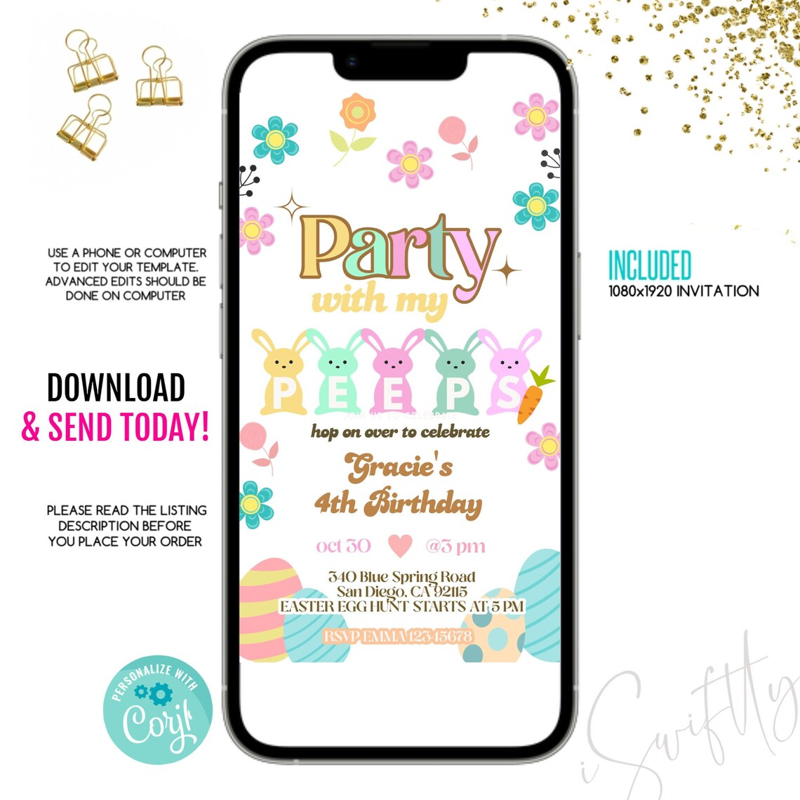 EDITABLE Retro Party With My Peeps Easter Text Invitation With | Etsy