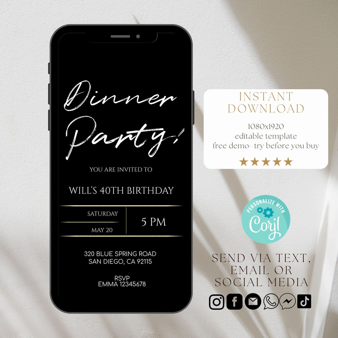 EDITABLE Dinner Party Invitation,dinner Celebration Text Invitation ...