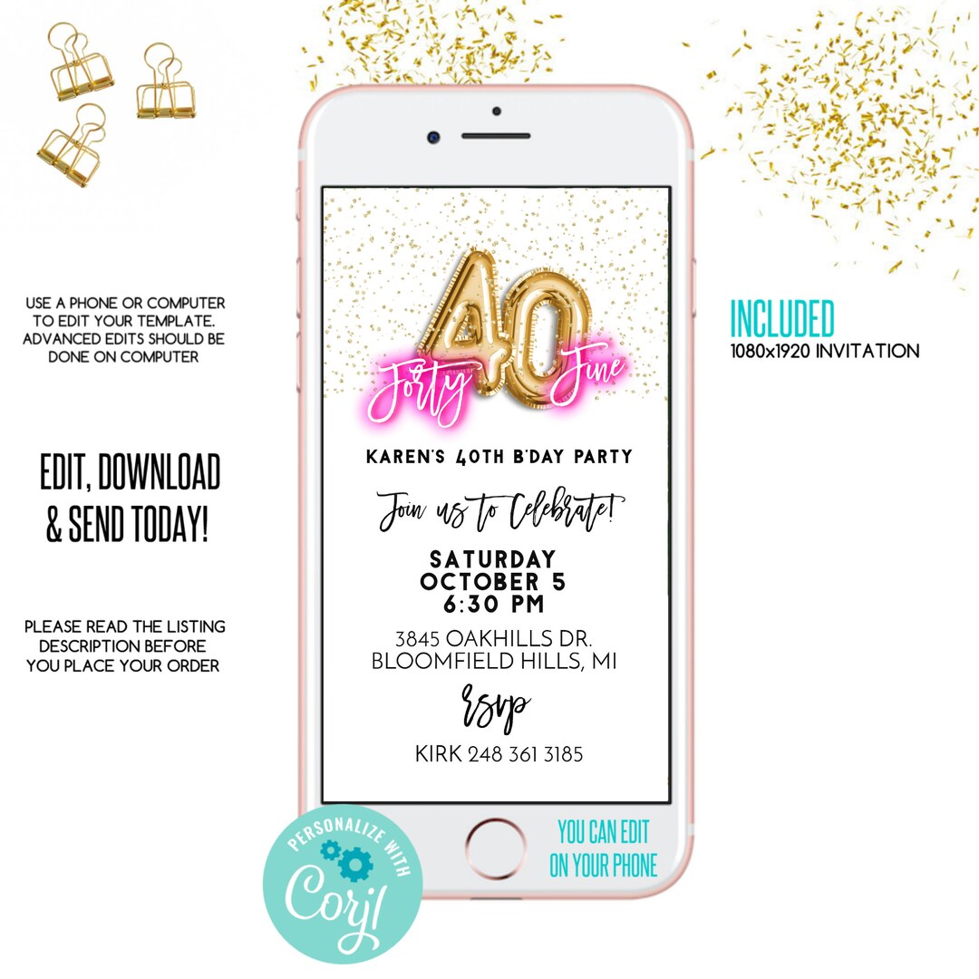 Forty Fine Birthday Invitation,40th Birthday,40th Text Birthday ...