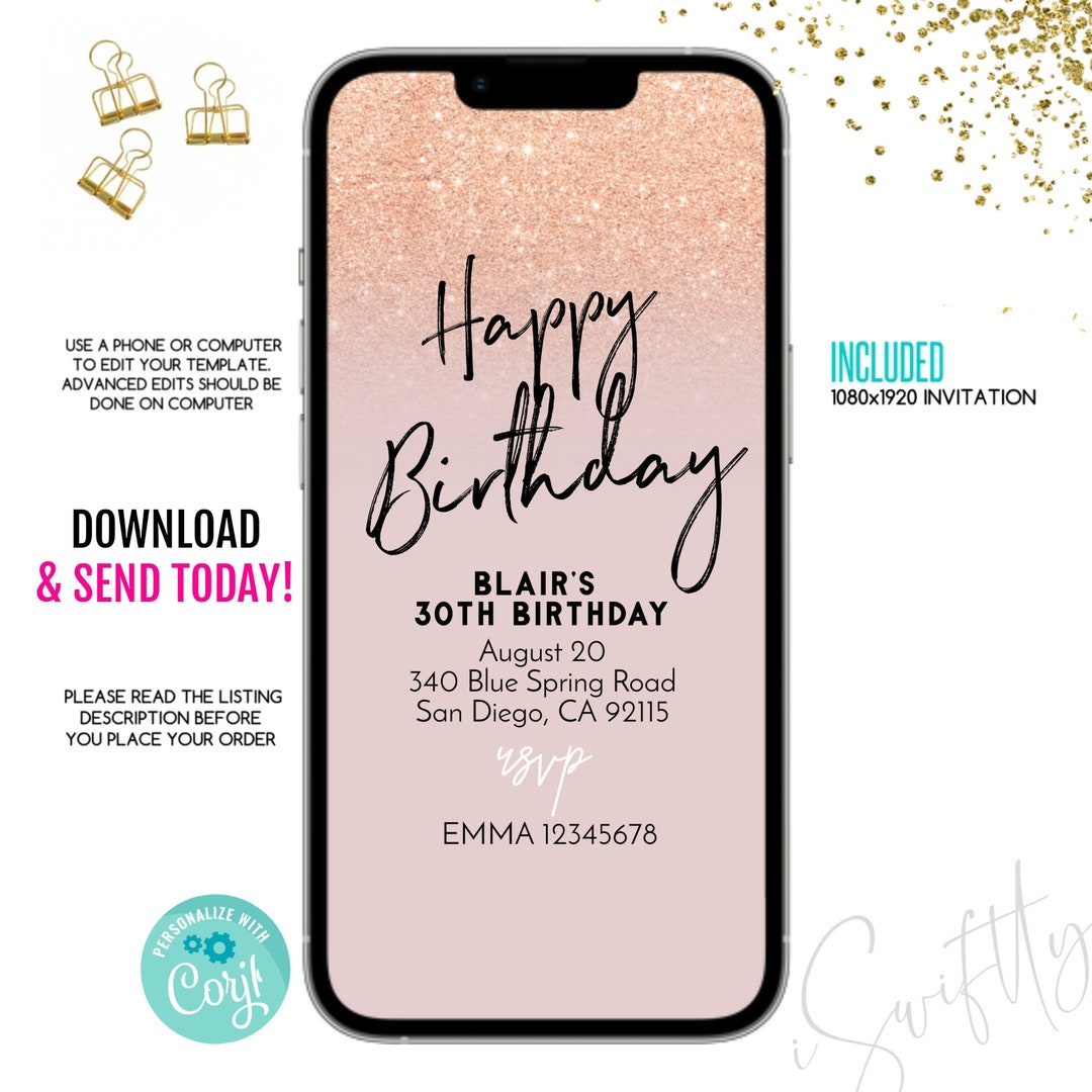 Happy Birthday Text Invitation,e-invite,digital Party E-invite, E ...