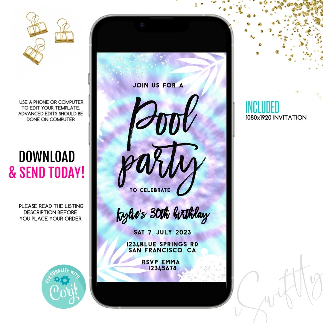 Pool Party Text Birthday Invitation,evite Birthday iPhone Invitation ...