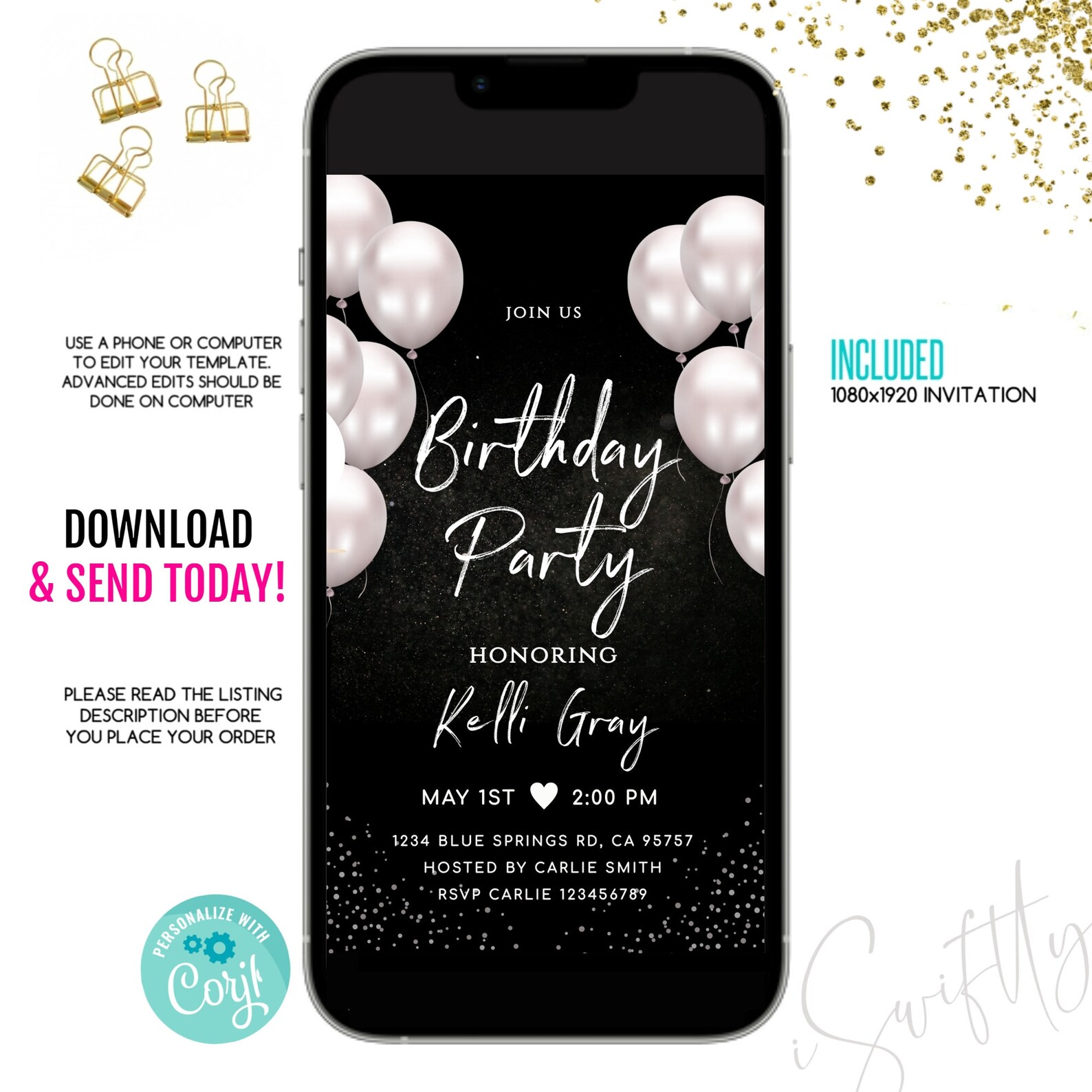 Editable Modern Party Digital Invitation Template Mobile Invitation E ...