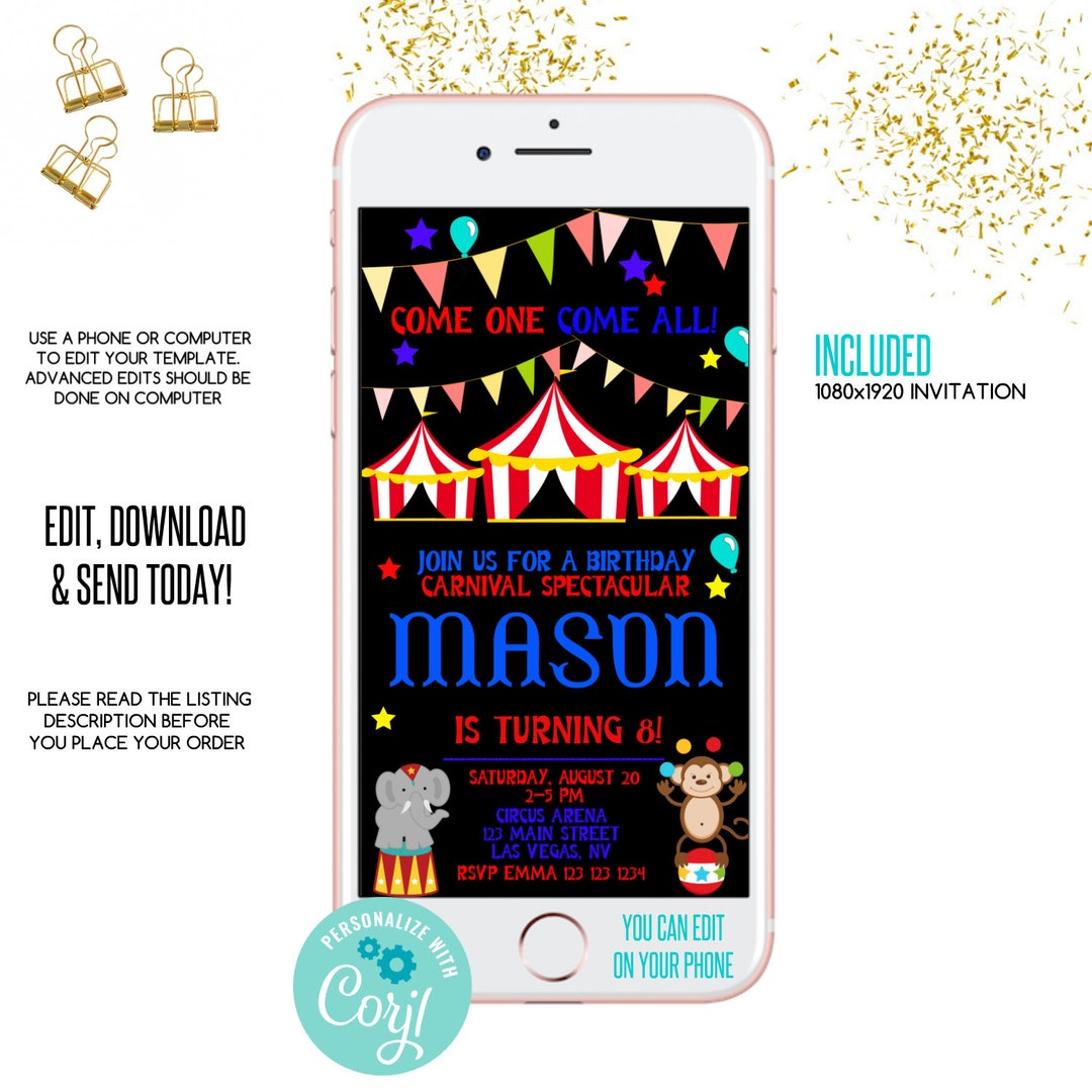 Digital Circus Birthday Invitation, Carnival Birthday iPhone Invite ...