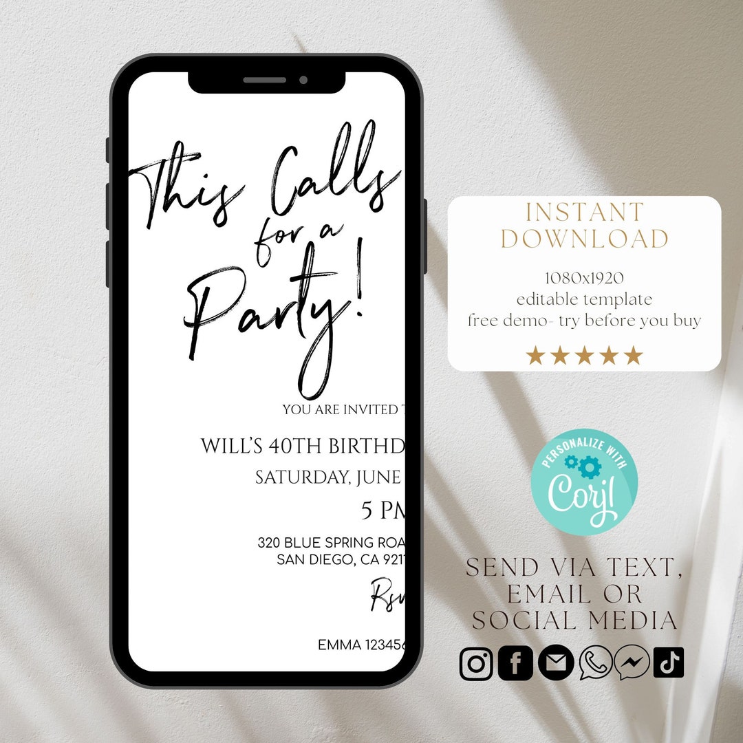 This Calls for a Party Digital Invitation,text Invitation Party, White ...