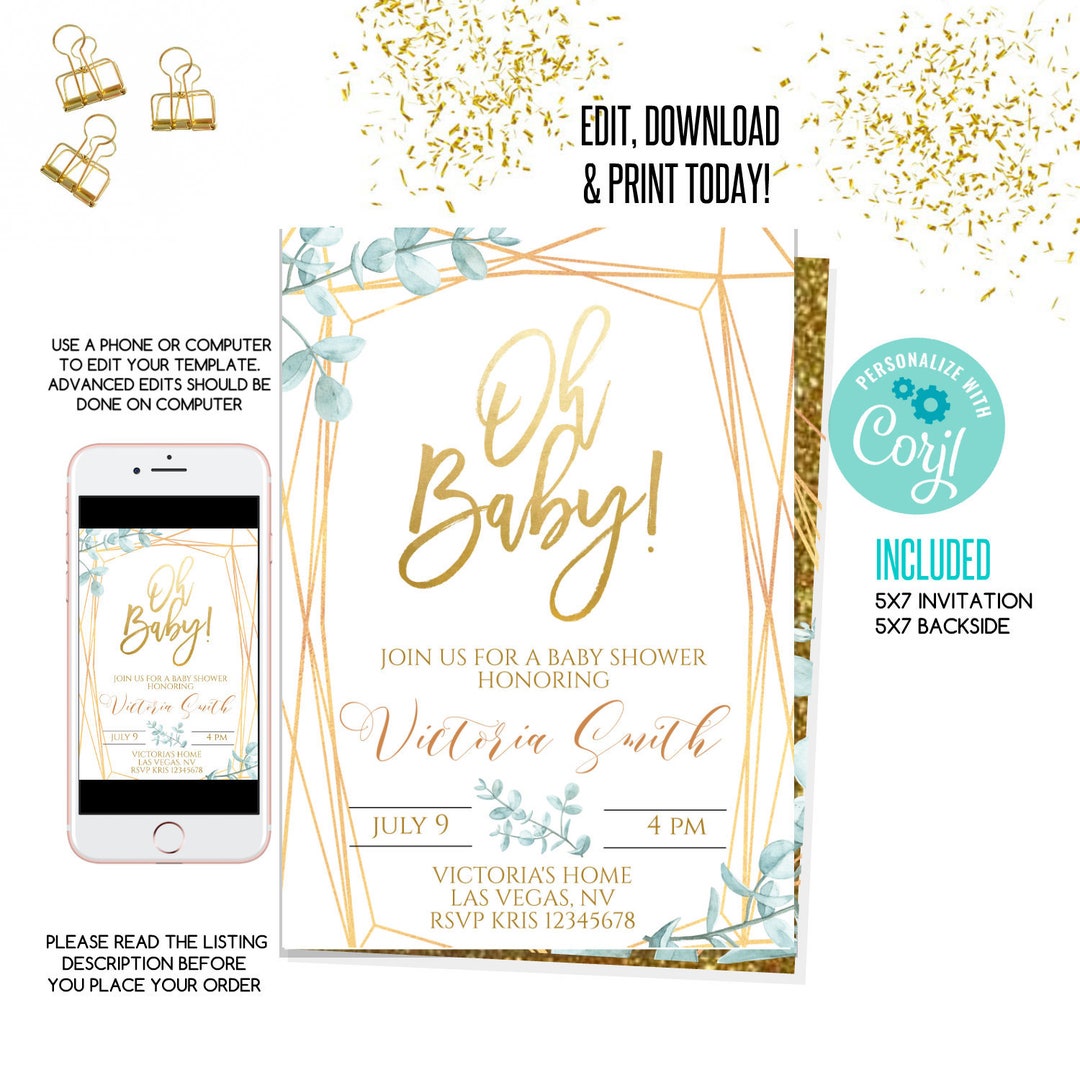 Oh Baby Baby Shower Invitation,printable Baby Shower Invite,editable ...