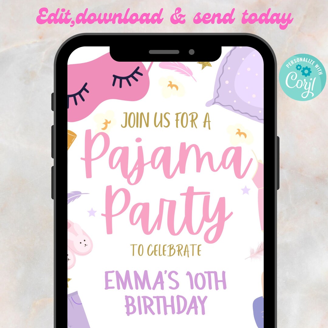 Pajama Party Text Invitation, Sleepover E-invite,pajama Birthday Phone ...