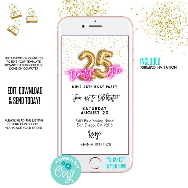 25th Birthday Invitation Digital - Etsy