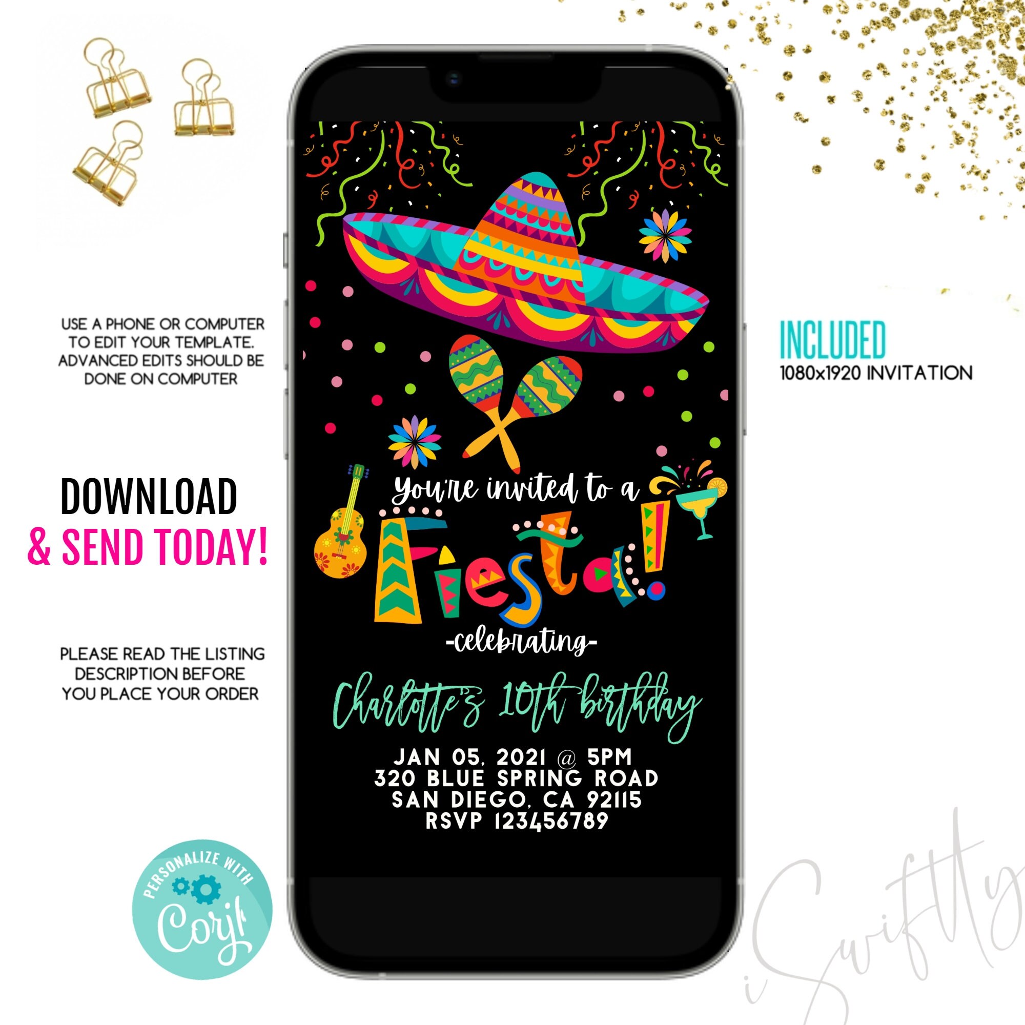 EDITABLE Fiesta Birthday Text Invitation E-invite Fiesta - Etsy Hong Kong