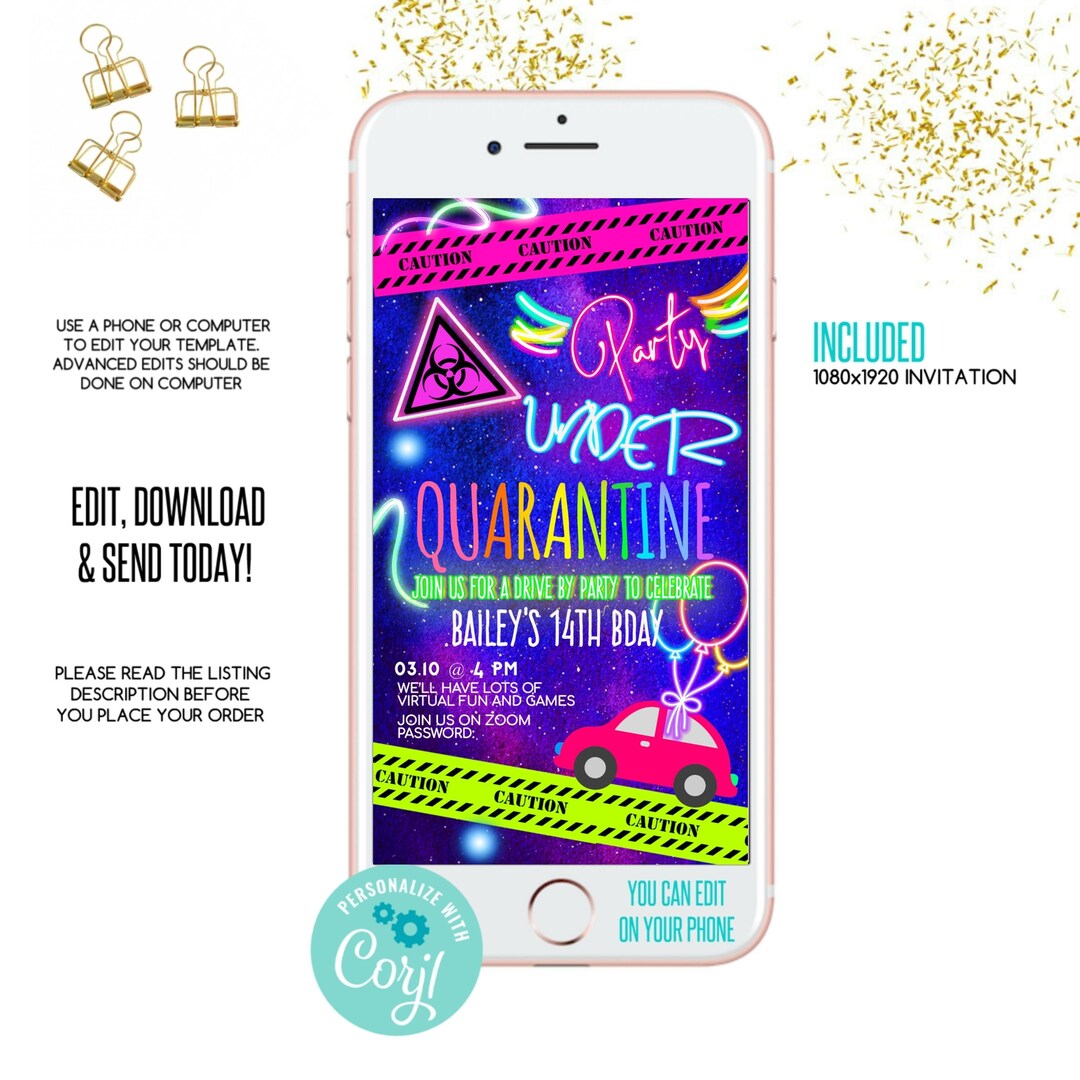 Editable Quarantine Drive by Party Birthday Invitation,party Under ...