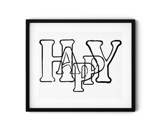 Happy Word Wall Art - Etsy