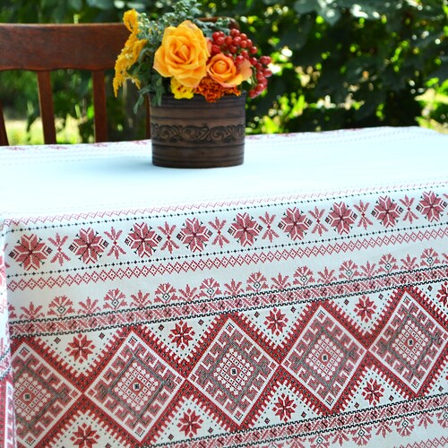 Linen Tablecloth Ukrainian Traditional Embroidery Print - Etsy
