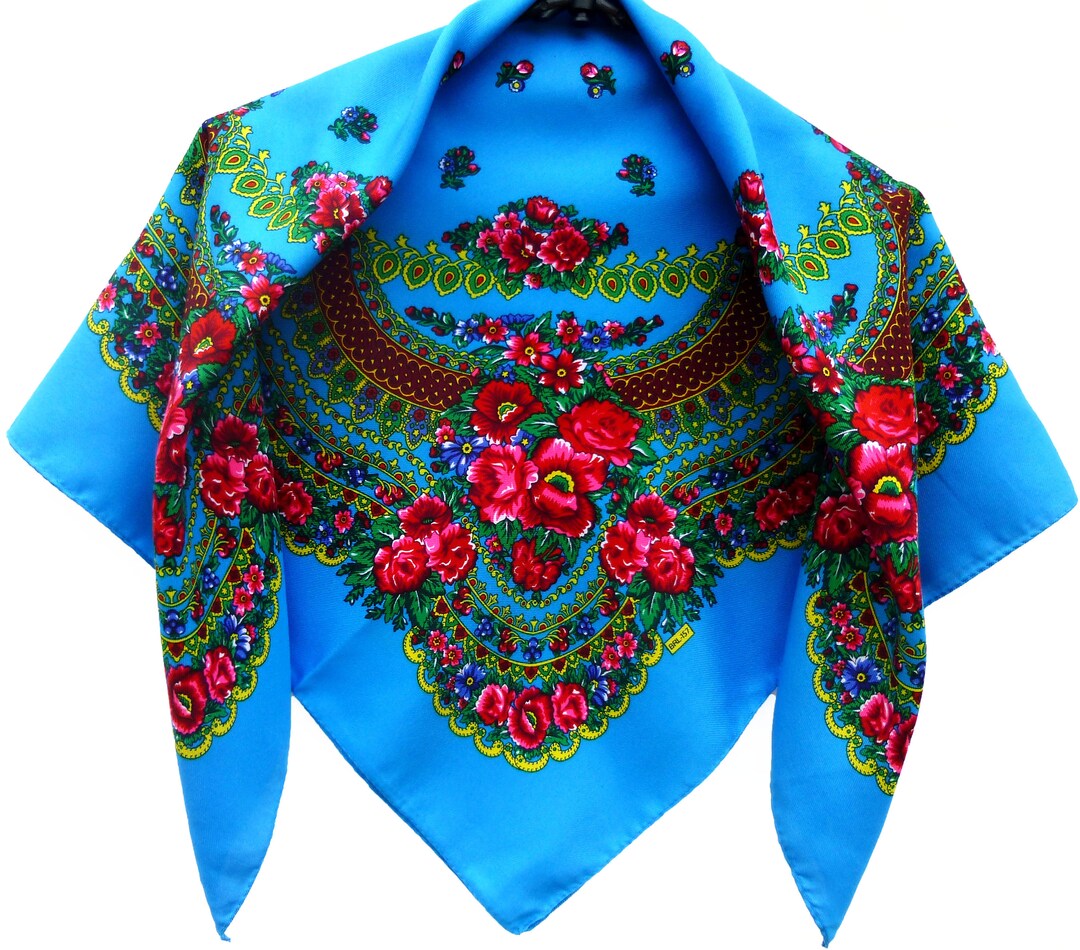 Blue Ukranian Scarves Navy Blue Head Scarf Ukranian Floral Scarf - Etsy