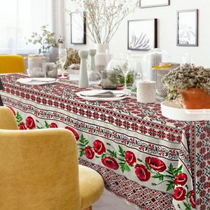 Ukrainian Poppies Linen Tablecloth, Embroidered Print - Etsy