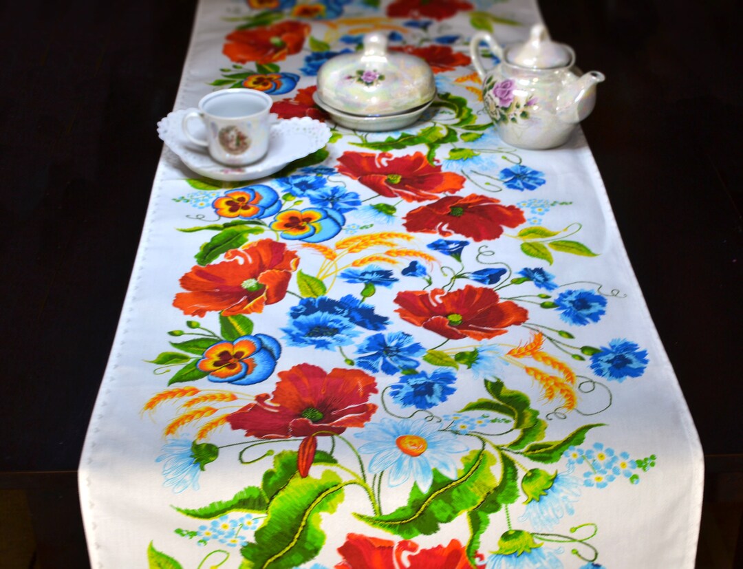 Ukrainian Cotton Table Runner Rustic Floral Table Runner - Etsy