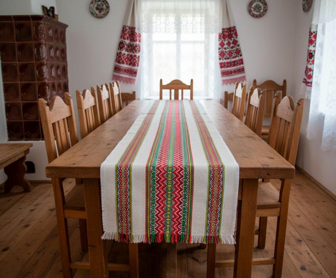 Ukrainian Embroidered Table Runner, Homespun Fabric, Red Ornament - Etsy