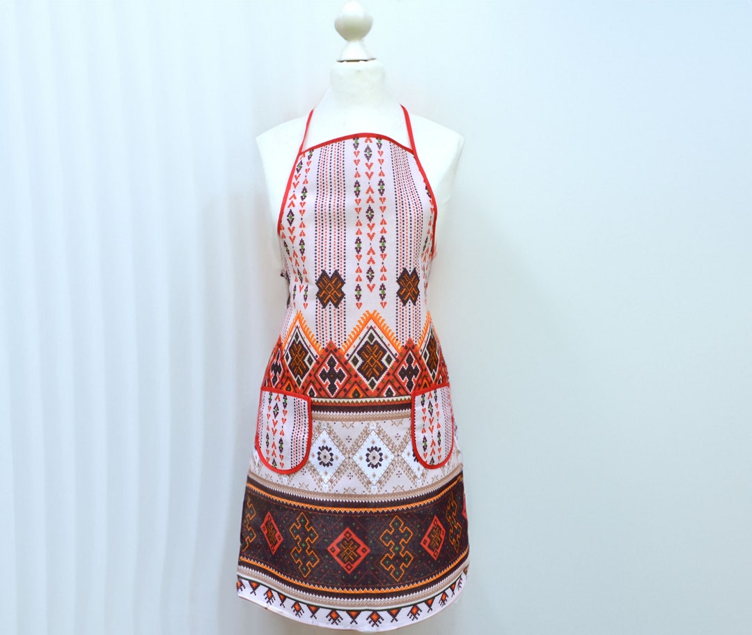 100% Linen Apron Hutsul Ukrainian Traditional Print Apron Ukrainian ...