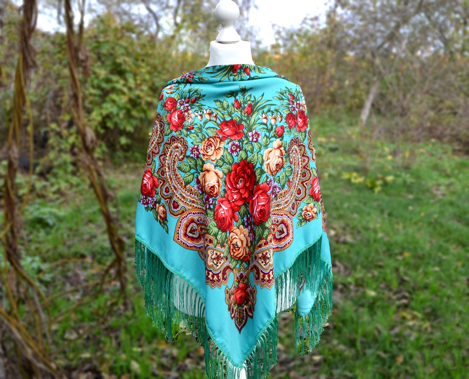 Dark Green Piano Scarf Fringe Chale Ukrainian Shawl - Etsy