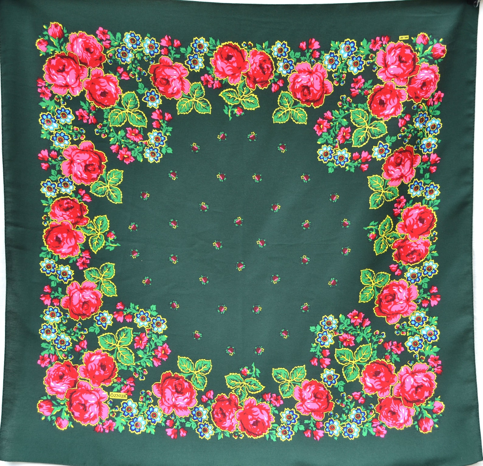 Dark Green Ukranian Scarves Black Flower Shawl Russian Head - Etsy