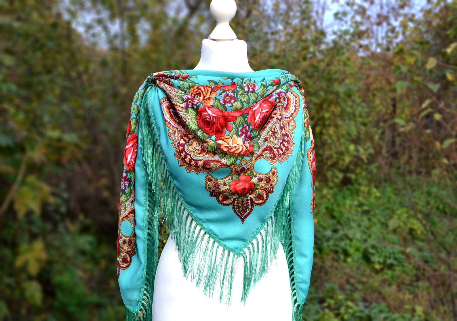 Dark Green Piano Scarf Fringe Chale Ukrainian Shawl - Etsy
