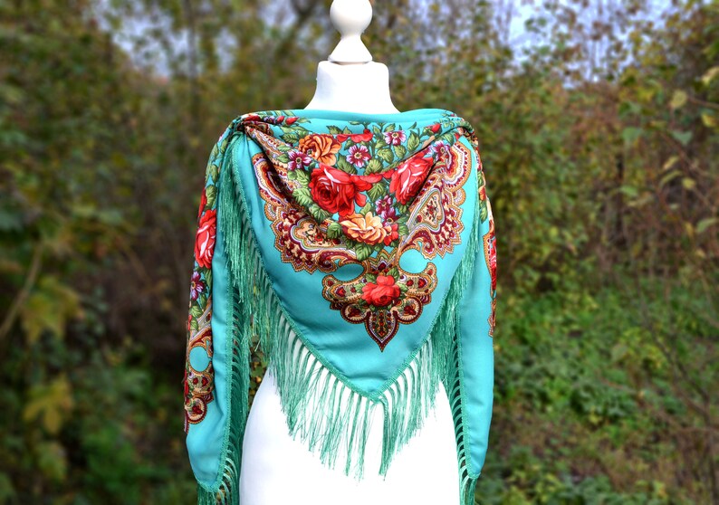 Dark Green Piano Scarf Fringe Chale Ukrainian Shawl - Etsy