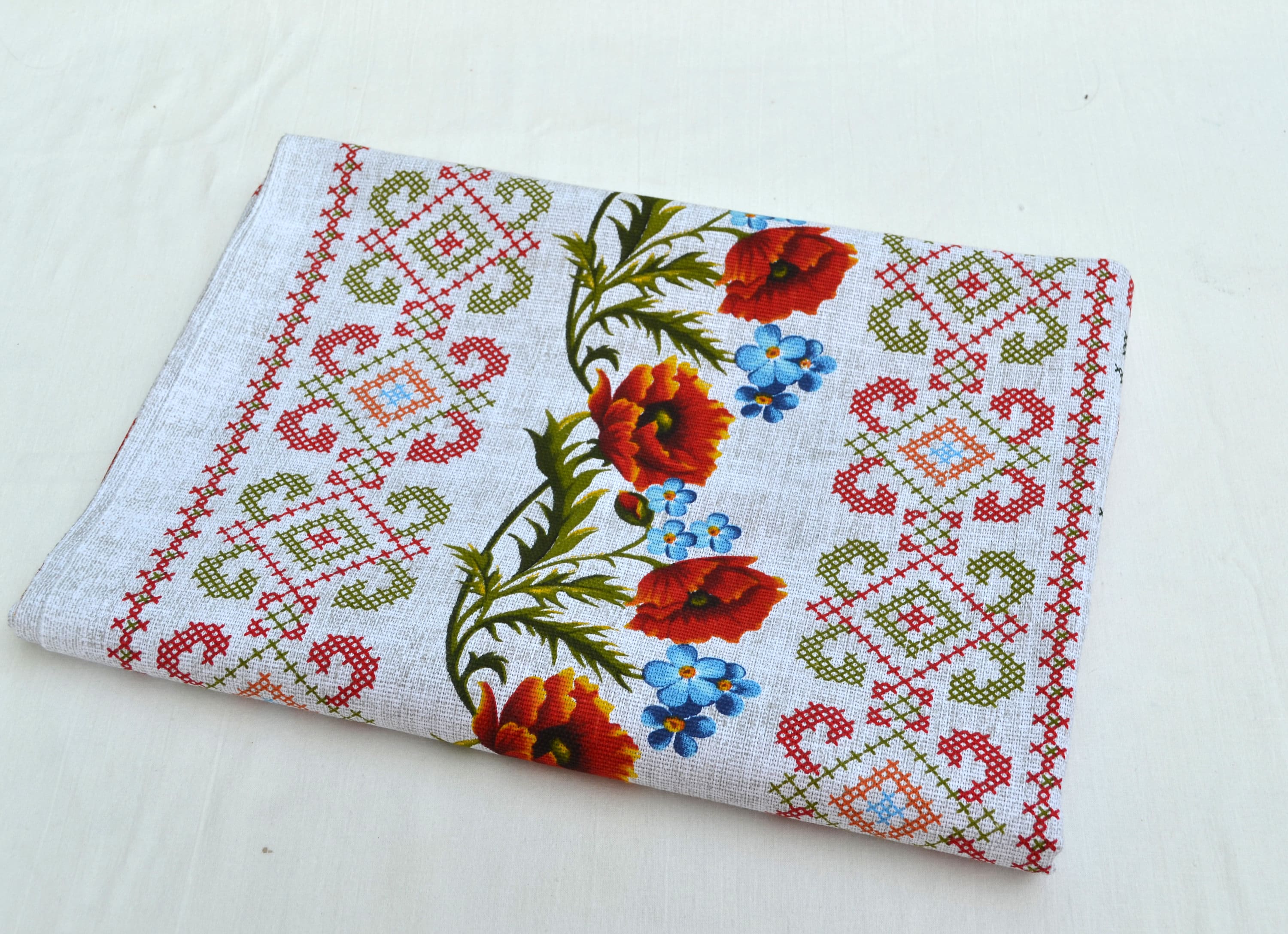 Poppies Linen Tablecloth Ukrainian Embroidered Print | Etsy