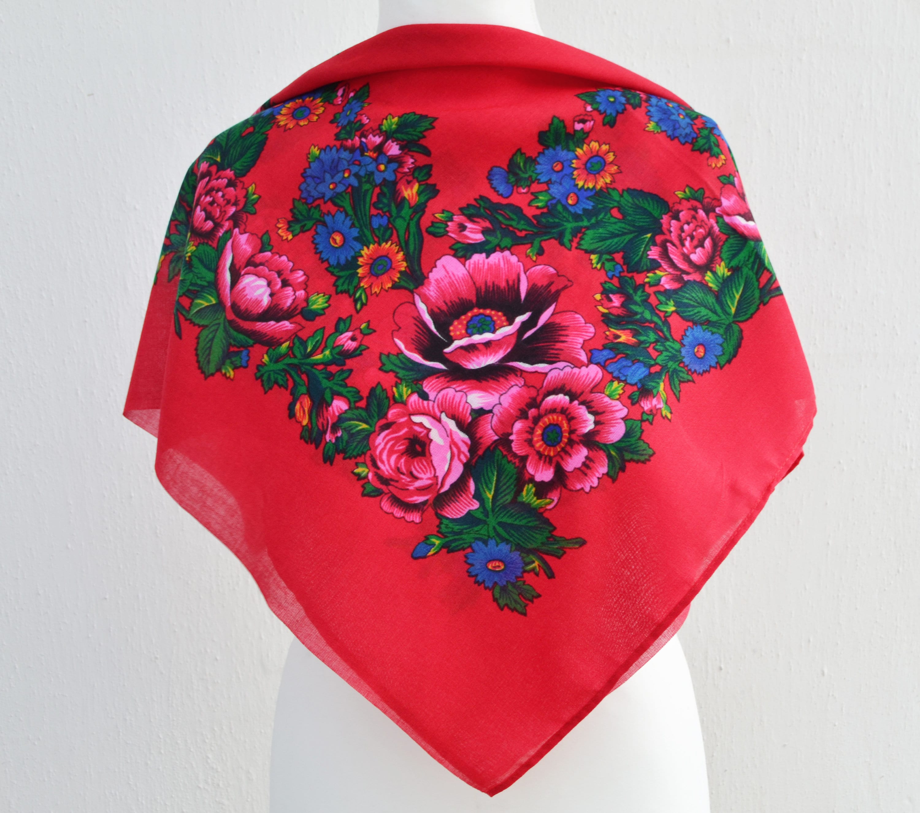 Floral Scarves Babushka scarf 28 x 28 Russian head | Etsy