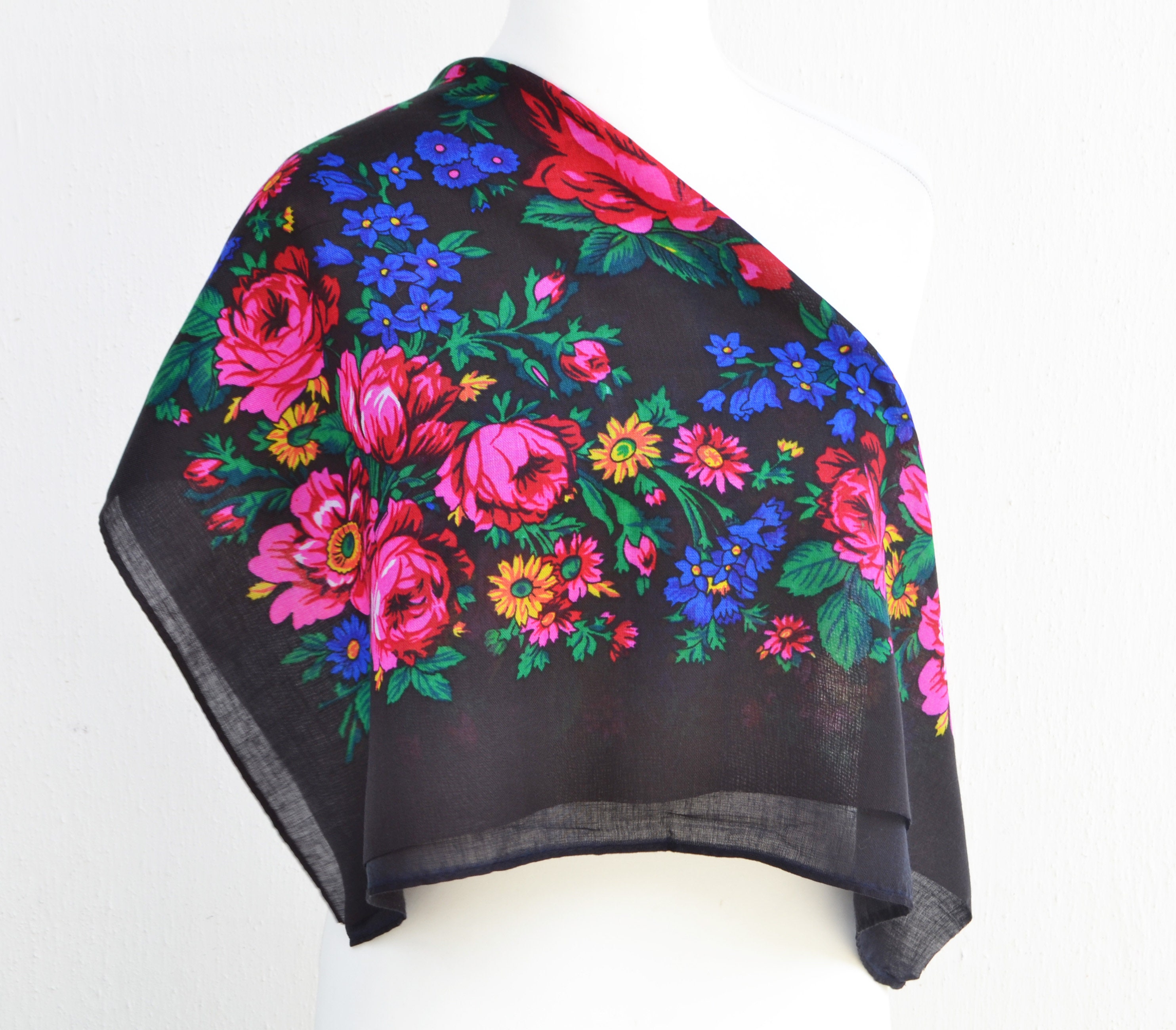 Ukrainian Head Scarf Floral Square Scarves Babushka Scarf - Etsy