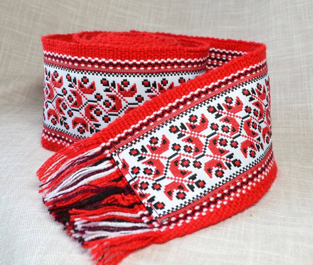 Red Woven Sash Krajka Cossack Belt Hutsul Kozak Ukrainian Gifts Length ...