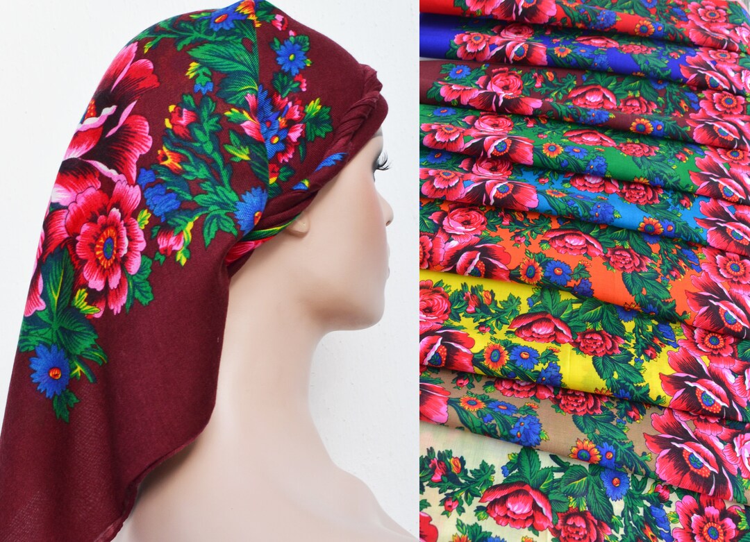 Babushka Grandma Acrylic Flower Scarf 28 X 28 Ukrainian Head Scarf - Etsy