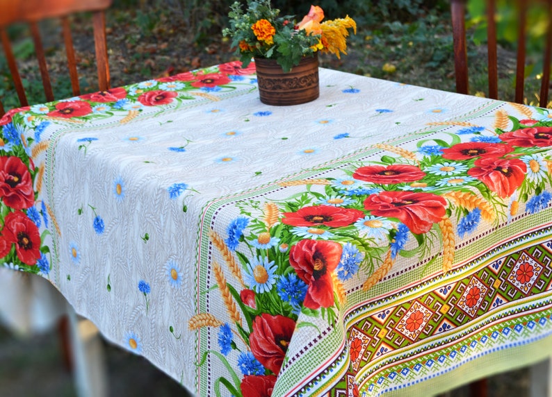 Poppies Linen Tablecloth Ukrainian Folk Tablecloth - Etsy