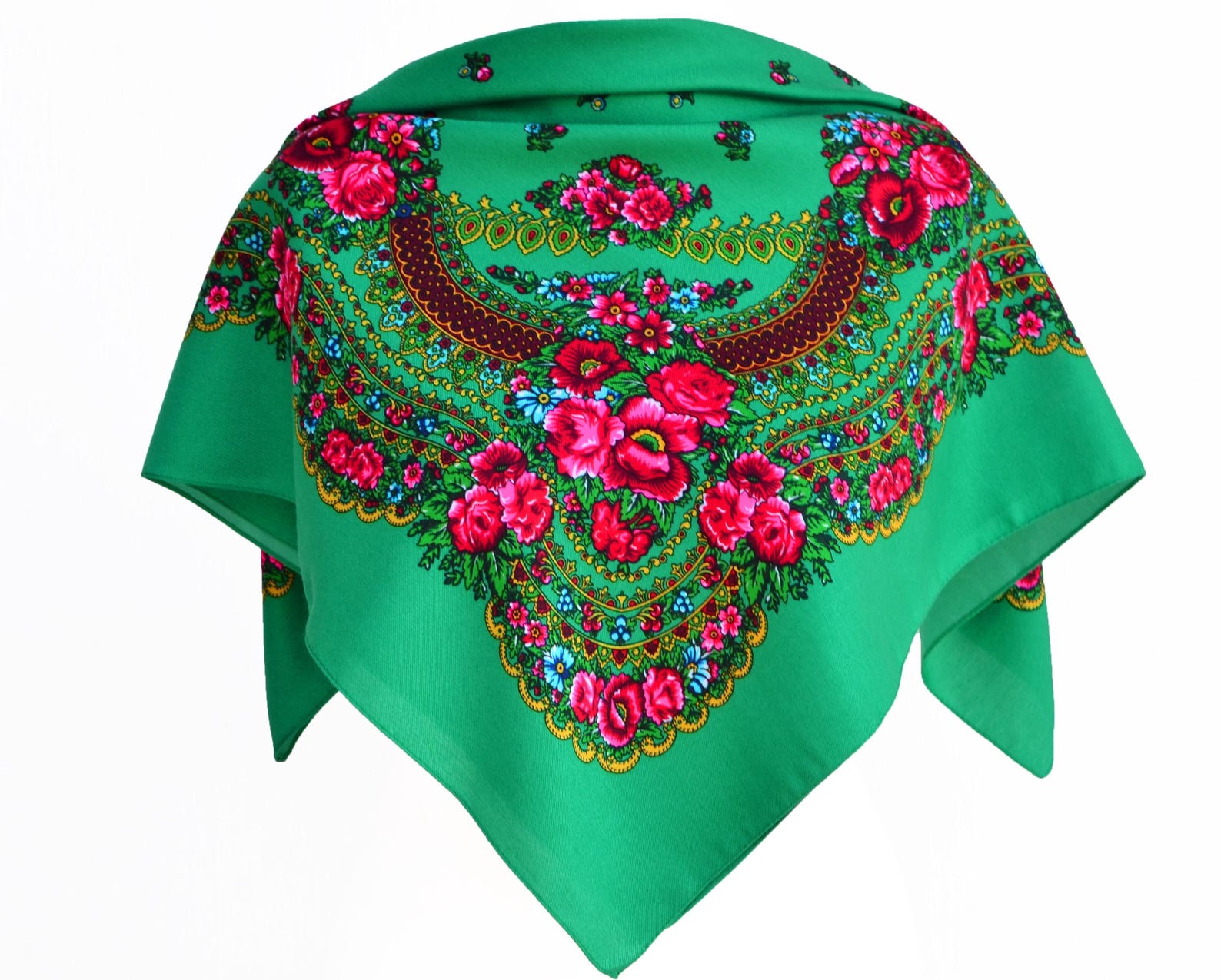 Slavic Floral Scarf Yellow Square Scarf - Etsy