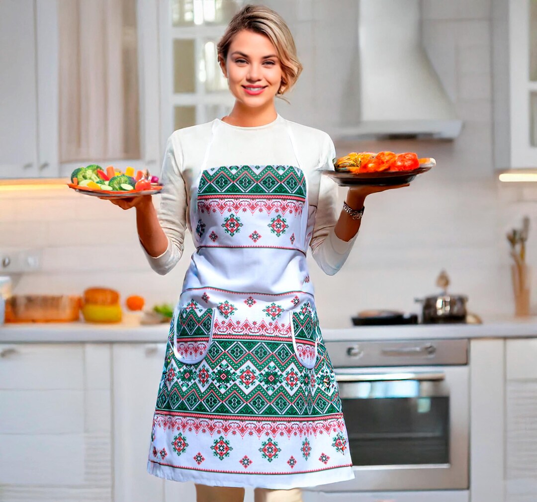 Linen Apron With Ukrainian Folk Print Women's Kitchen Style - Etsy