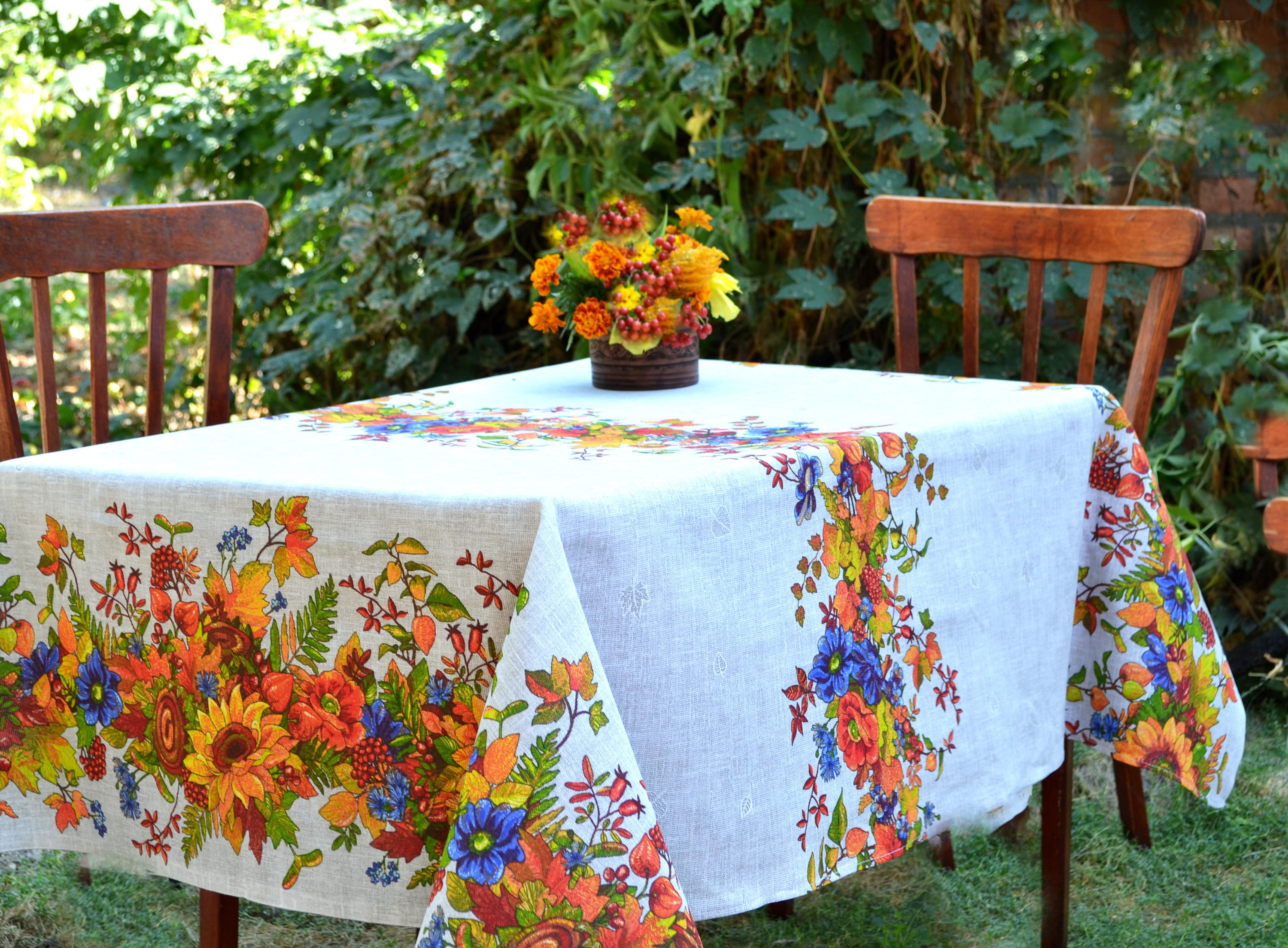 Ukrainian linen tablecloth Sunflower rowan tablecloth | Etsy