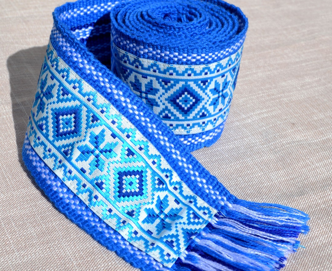 Blue Ukrainian Sash Cossack Woven Belt Hutsul Kozak Length 2 Meters ...