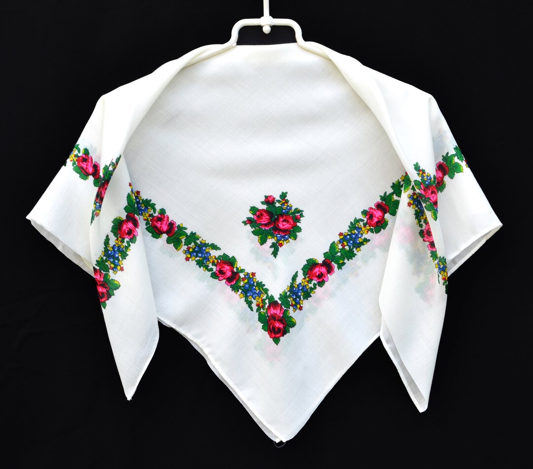 White Russian Head Scarf Ukranian Floral Scarf Babushka Scarf - Etsy