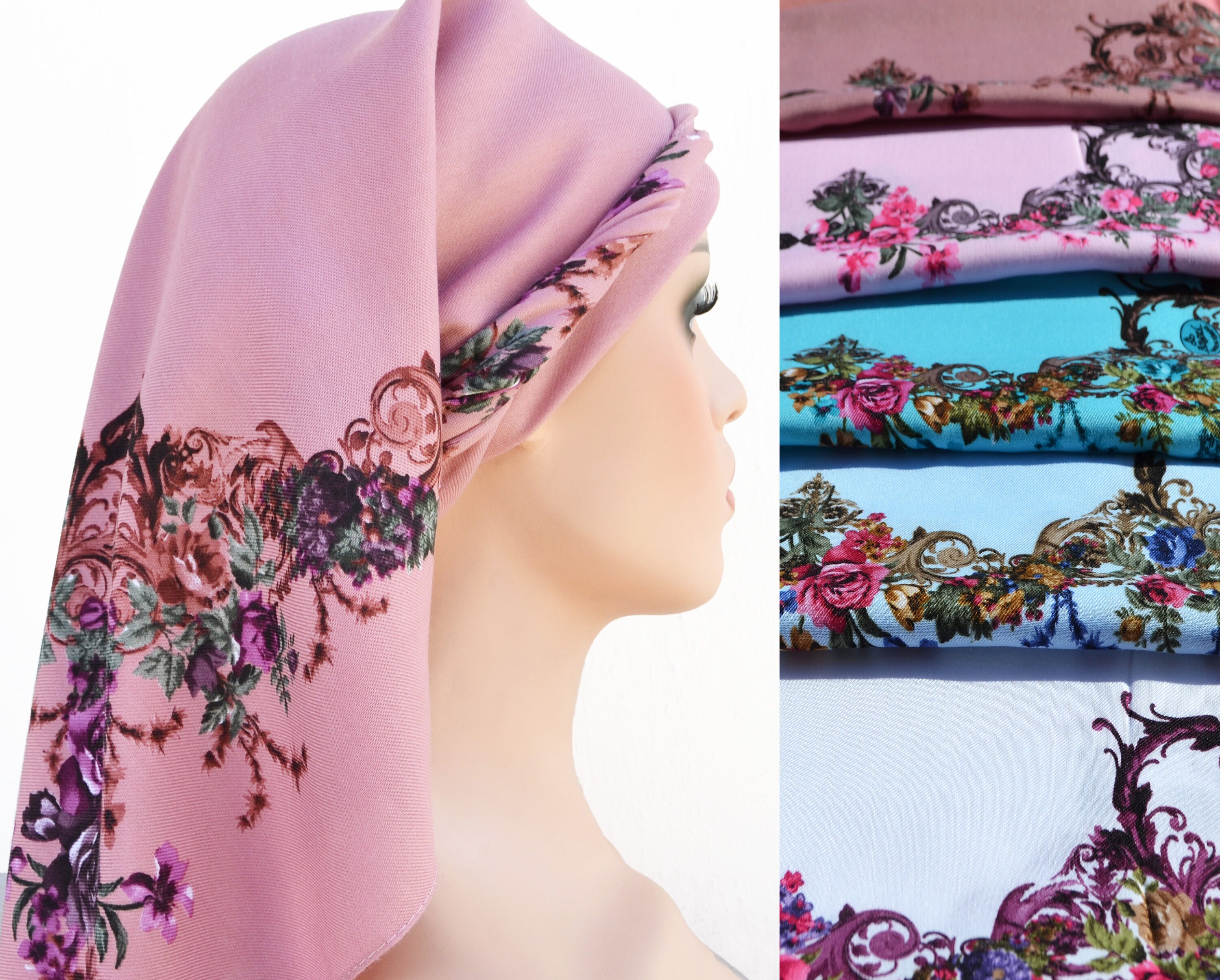 Blush Pink Head Scarf Floral Square Scarf Bandanna | Etsy