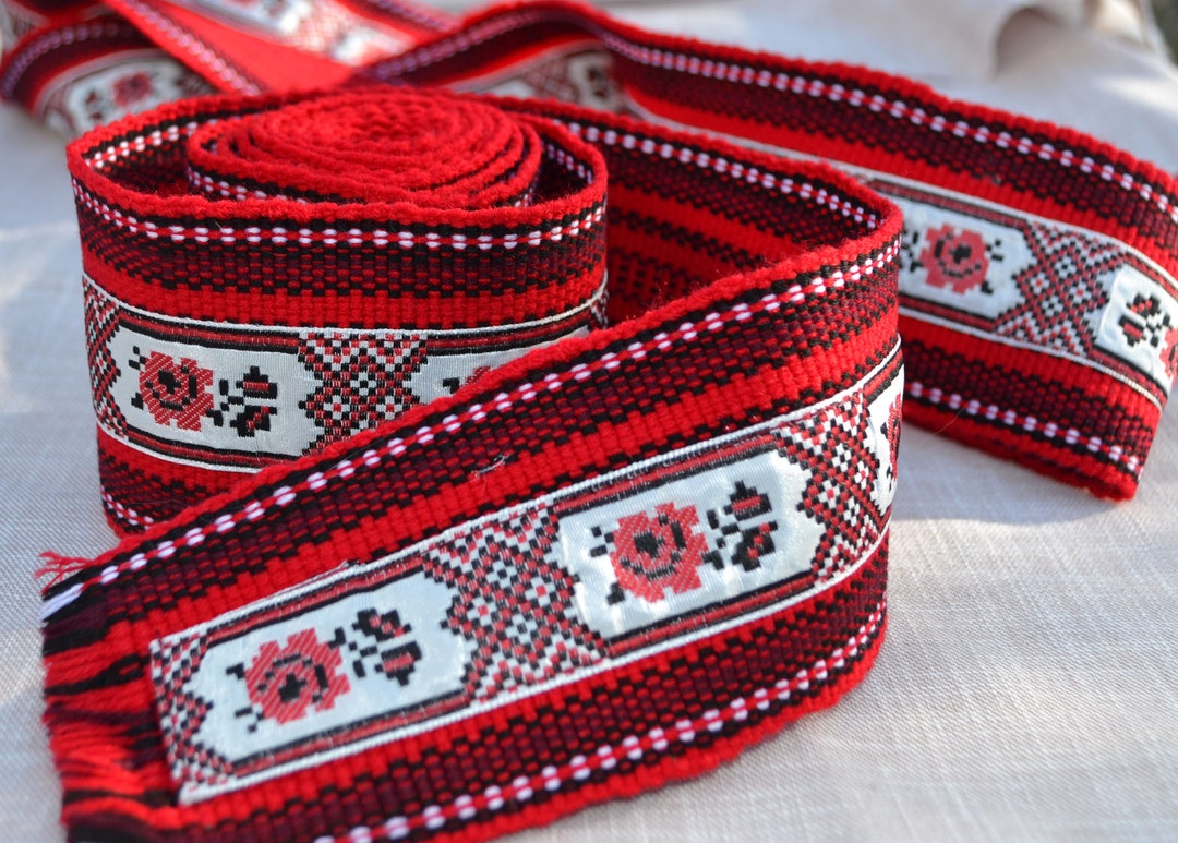 Red Ukrainian Sash Cossack Woven Belt Hutsul Kozak Strap Made in ...